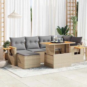 7dílná zahradní sestava s poduškami béžová polyratan akácie 3327622