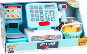 LEAN Toys Interaktivní pokladna v obchodě, skener, nákupní košík, potraviny, světla, zvuky