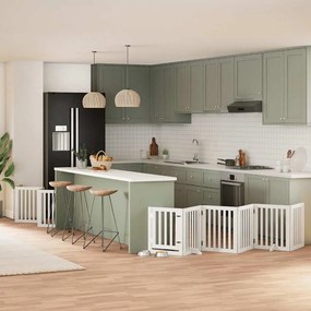 Zábrana pro psy s dvířky skládací 12 panelů bílá 600 cm topol 3155648