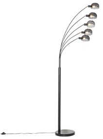 Designová stojací lampa černá s kouřovým sklem 5-light - Sixties Marmo