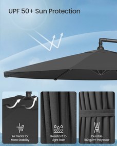 SONGMICS konzolový zahradní slunečník, 3 m, šedý