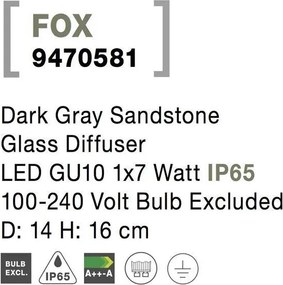 NV 9470581 Venkovní sloupkové svítidlo FOX tmavě šedý pískovec skleněný difuzor GU10 1x7W 100-240V bez žárovky IP65 - NOVA LUCE