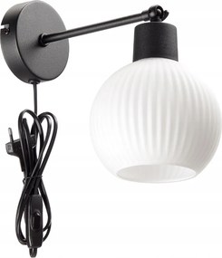 Nástěnná Lampa Skleněná Koule Pruhy E27 Bílá Zástrčka