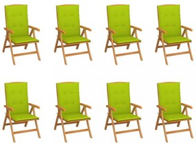 Skládací zahradní židle s poduškami 8 ks teak / látka Dekorhome Světle zelená