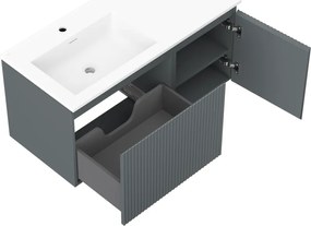 Mexen Rivel, koupelnová skříňka 100 cm s umyvadlem Otis vlevo, 1S, 1D, drážkovaná, grafitová matná/bílá matná, 91A23-10047-3-BBFF66-W18L01