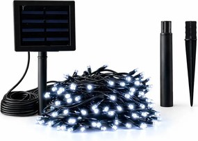 LED venkovní solární světýlka na zahradu, 20 m, ledově bílá, 200 diod, černý kabel, IP44, solární panel