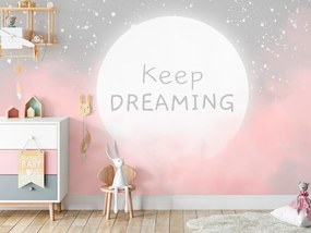 Fototapeta Keep Dreaming - nápis na měsíci na noční obloze a růžových mracích