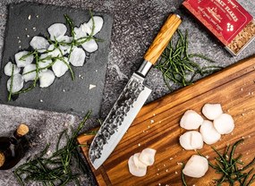 Ručně vyráběné nože z oceli Forged | Sun System Nůž Santoku 18cm Olive