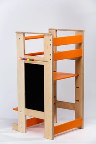 Lucas Wood Style učící věž Žofka - přírodní/oranžová Učící věž s tabulí a kuličkami: přírodní/oranžová