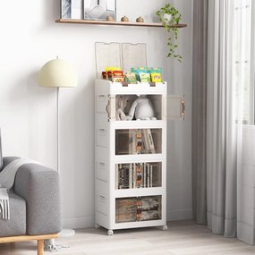 Costway Balení 4 stohovacích boxů s víkem, kolečky a dvířky Skládací úložný box