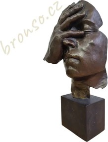 Tvář - Salvador Dalí - bronzová socha   (Abstraktní bronzová hlava s rukou – moderní umělecká socha na mramorovém podstavci)