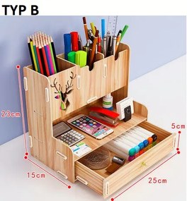 Stolní dřevěný organizér na kancelářské potřeby, 4 typy Barva: Hnedá, Varianta: TYP B