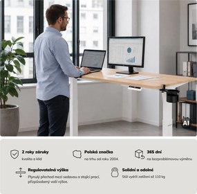 Elektrický stůl s nastavitelnou výškou ergonomický bílý/dub sonoma,1600x800 mm: ARIA