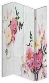 Ozdobný paraván Růžové vintage květiny - 145x170 cm, čtyřdílný, obustranný paraván 360°