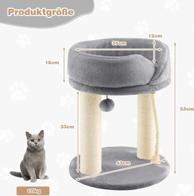 Costway Cat Tree Cat škrabadlo s měkkým sedákem sisalová věž pro kočky šedé
