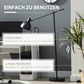 HOMCOM Stolní lampa v průmyslovém designu, výškově nastavitelná, nožní spínač; 30 m x 30 cm x 131 cm, černá