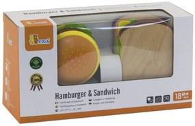 Dřevěný hamburger a sendvič