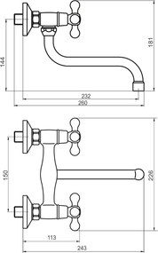 Novaservis Dřezová nástěnná retro baterie 150 mm bronz BAI5BR