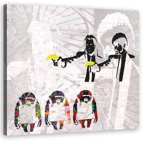 Obraz na plátně, Banksy Pulp Fiction and Monkeys - 60x60 cm