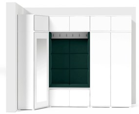 Eka Předsíňová stěna s čalouněnými panely Trinity 39 - Bílá / Tmavá zelená 2328