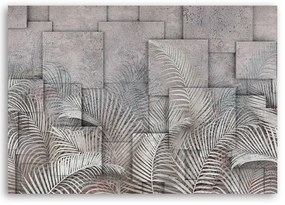 Obraz na plátně, 3D listy proti pozadí napodobující beton - 120x80 cm