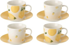 Kávová sada 4 šálků s podšálky Casa Limone - Ø 13*7 cm / 200 ml