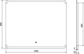 Mexen Nida, LED koupelnové zrcadlo s podsvícením 100x80 cm, 6000K, ochrana proti zamlžování, 9806-100-080-611-00