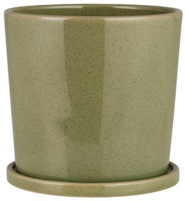 IB LAURSEN Kameninový květináč s podmiskou Saga Green 14 cm, zelená barva, keramika