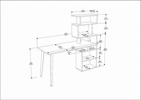 Psací stůl VINA s vestavěnou knihovnou dub přírodní