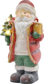 HOMCOM Figurína Santa Clause se stromkem a dárkem, 3 teplé bílé LED, na baterie, 50 cm