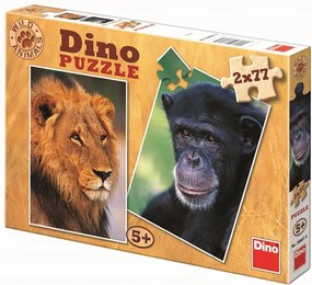 Dino Puzzle šimpanz & lev / 2 x 77 dílků