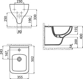 Aqualine Bene BN510 bidet závěsný 35,5 x 50 cm