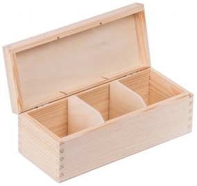 FK Dřevěná krabička na čaj s přihrádkami - 22x9x8 cm, Přírodní