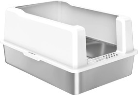PawHut XXL Voděodolná toaleta pro kočky, kočičí toaleta s vyššími stěnami, nerezový zásobník a lopatka, kočičí toaleta v ABS, 71x50.8x35.5 cm, Bílá