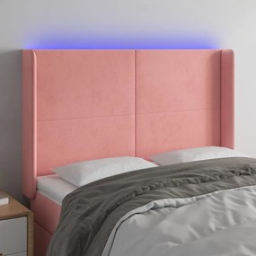 Čelo postele s LED růžové 147 x 16 x 118/128 cm samet