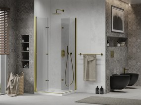 Mexen Lima Duo, sprchový kout 100 (dveře) x 100 (dveře) cm, 6mm čiré sklo, zlatý profil + sprchová vanička, 856-100-100-50-02-4010G