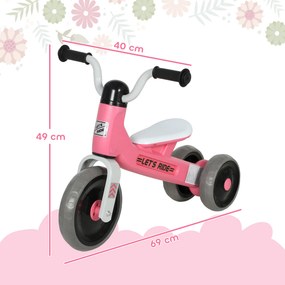 AIYAPLAY Odrážedlo pro děti 1-3 roky do 20 kg, dětské kolo bez pedálů, 3 tichá kola, 69 x 40 x 49 cm, růžová