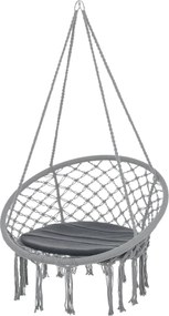 Outsunny Kulatý Zavěšený Křeslo Ø60 cm Hamaka Houpací Křeslo s Polštářem a Bavlněným Provázkem pro Vnitřní a Vnější Použití 80x80x42 cm Šedá | Aosom
