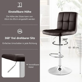 Costway Sada 2 barových židlí otočných o 360° z umělé kůže Výškově nastavitelná