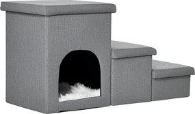 PawHut Psí Schody 3 Kroků Výška 40,5 cm Štěrbinové Schody s Úložným Prostorem a Polštářem pro Kočky pro Malé Psy Psí Rampy s Pratelným Povlakem pro Po