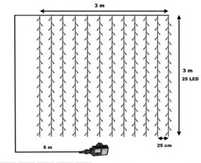 VOLTRONIC® 59571 Vánoční osvětlení - světelný závěs - 3x3 m studená bílá 300 LED