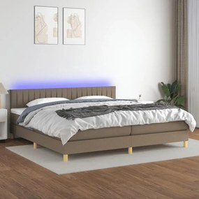 Box Spring Postel S Matrací A Led Textil Taupe Svislé pruhy 200 x 200 cm