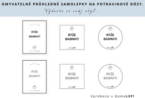 RÝŽE BASMATI - omyvatelná samolepka na dózu, výběr rozměrů Ø 5 cm / 5 x 5 cm / 6 x 8 cm | DomaLEP tvar: KOLEČKO, barva: PRŮHLEDNÁ - ČERNÉ písmo, velikost: Ø 5 cm - tučné písmo