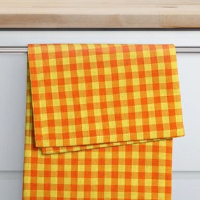 Goldea kuchyňská bavlněná utěrka kanafas - vzor 063 malé oranžovo-žluté kostičky 50 x 70 cm