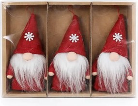 Sada vánočních ozdob trpaslíci 11 cm, červená, textil, balení 3 ks