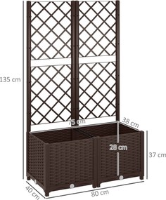 Outsunny Velký venkovní květináč s mřížkou a drenážními otvory pro popínavé rostliny, stojan pro zahradu, terasu 80x40x135 cm Hnědý