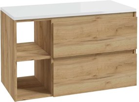kielle Nefia - Skříňka včetně desky pod umyvadlo 90x54x45 cm, pravá varianta, zlatý dub/lesklá bílá 50027S93R1