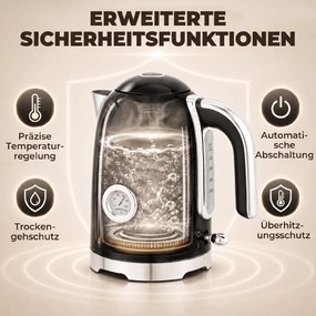HOMCOM Sada konvice a toustovače s teploměrem, 1,7 l, 2200 W konvice, dvouštěrbinový toustovač se 7 stupni opečení