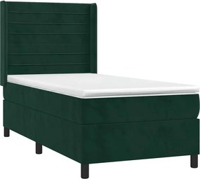 Box spring postel s matrací a LED tmavě zelená 90x200 cm samet 3139604