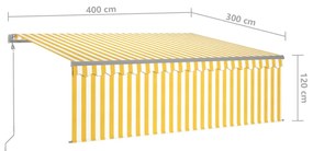 vidaXL Marketos Automatická markýza roleta LED a senzor větru 4 x 3 m žlutobílá